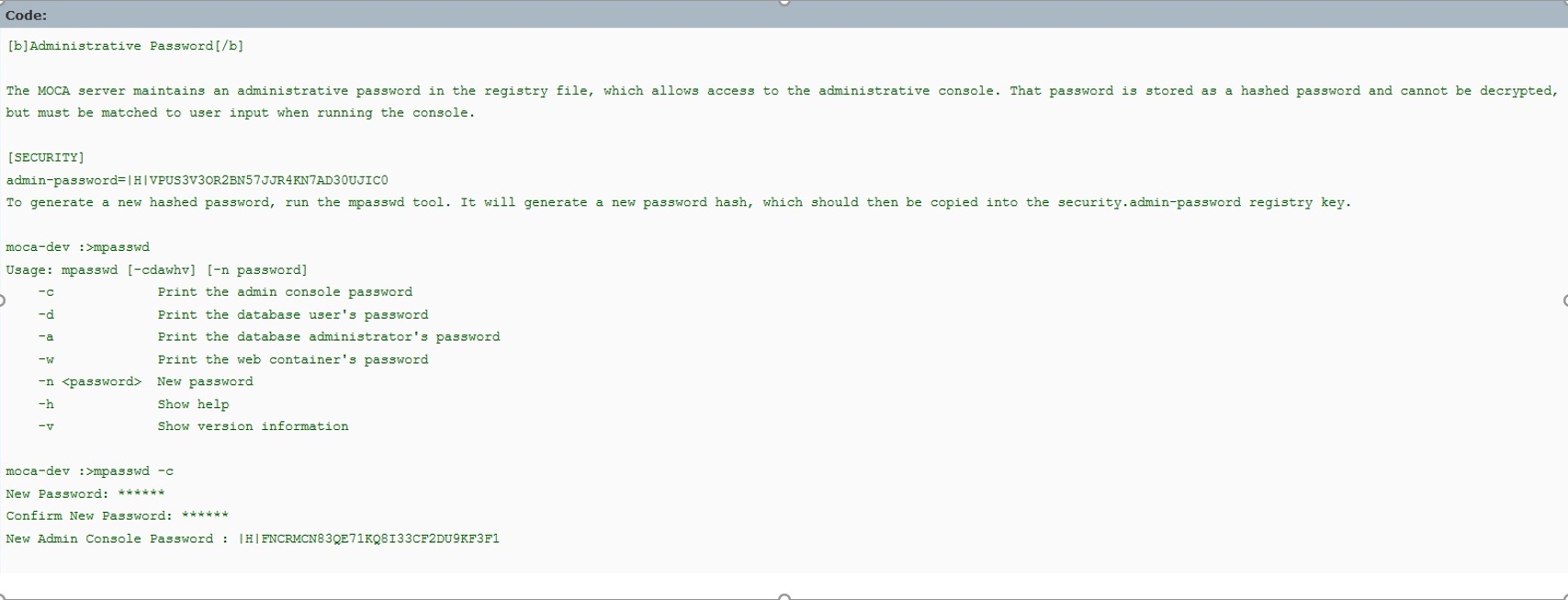 Reset Moca Console Password